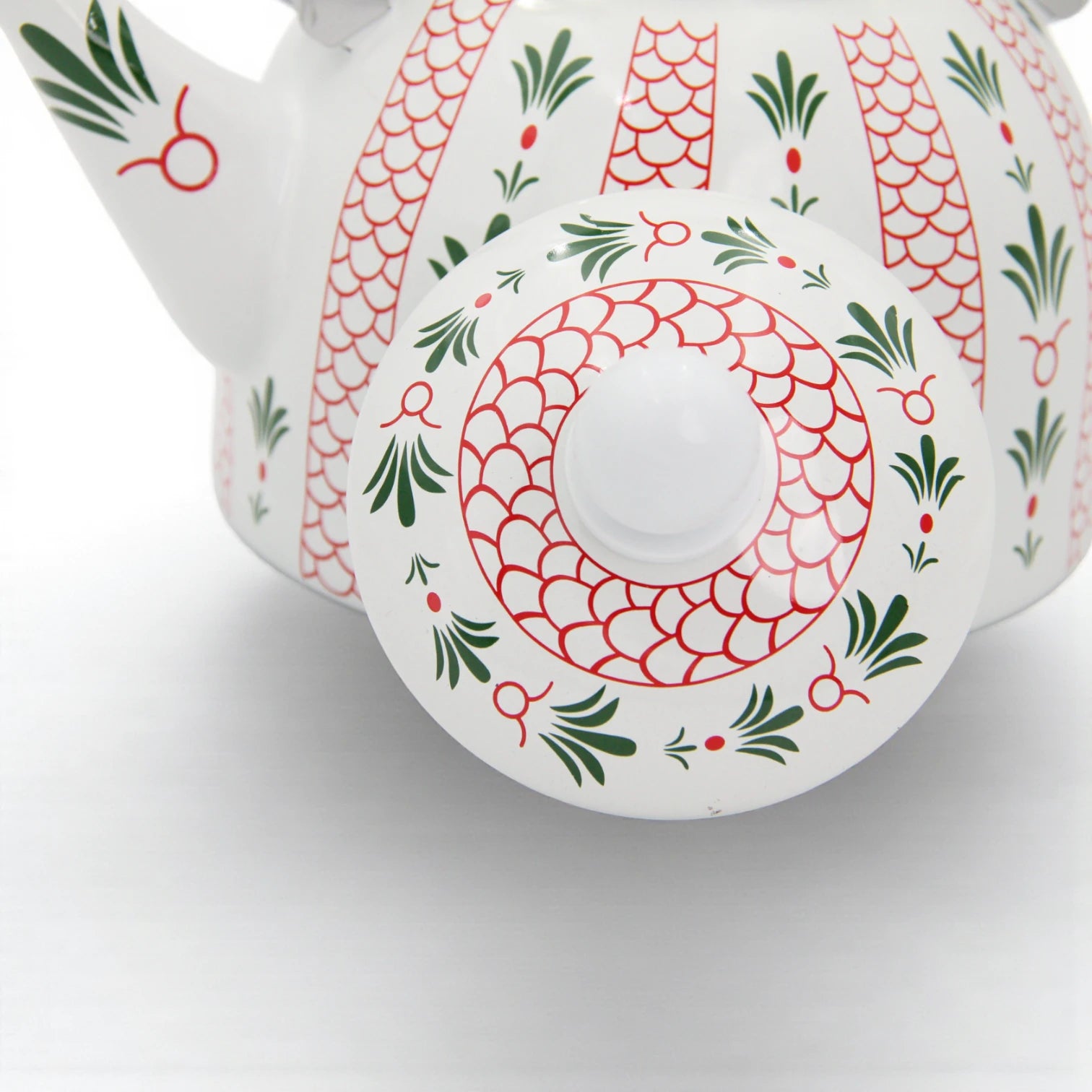 Handcrafted Enamel Kettle with Floral & Scallop Design – Decorative Tea ...