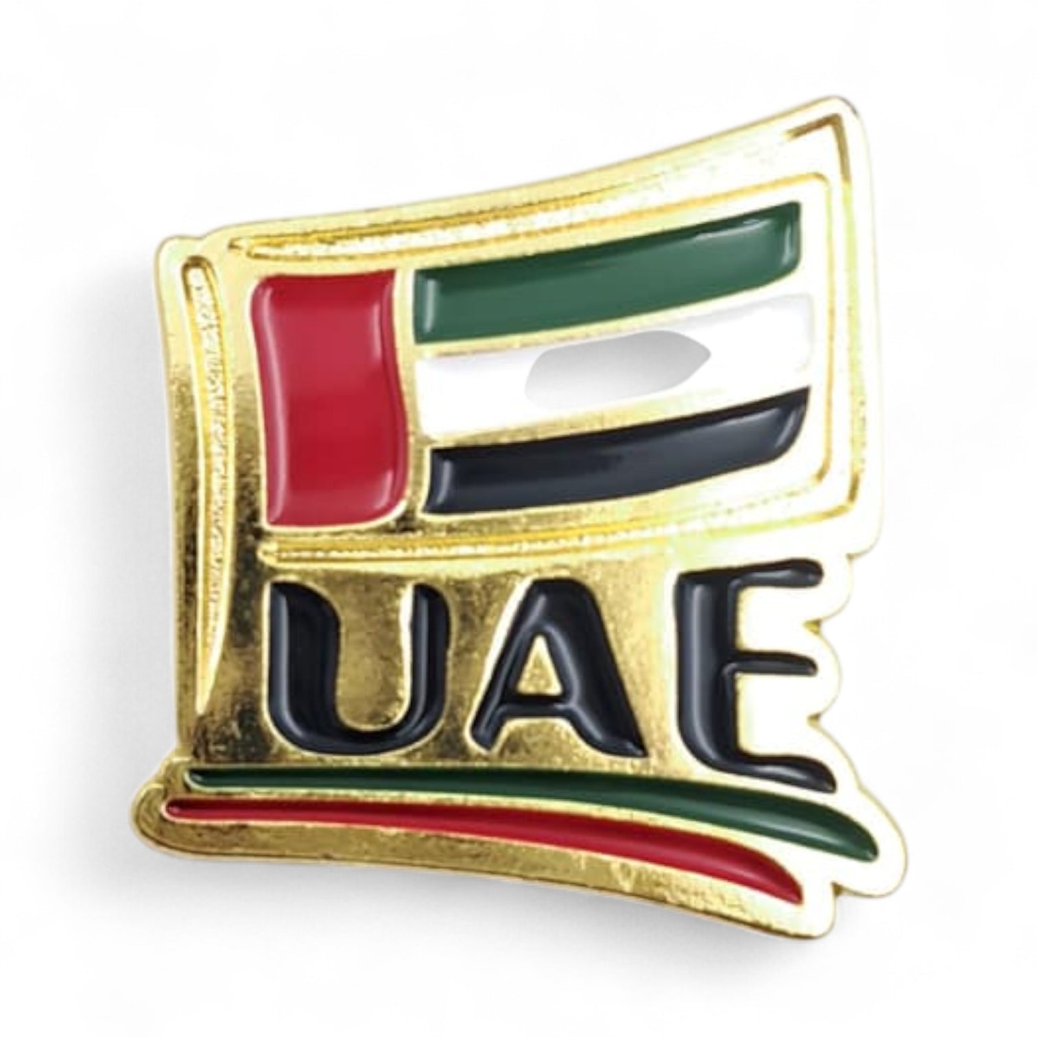 UAE Flag Metal Badge – Premium Golden Enamel Pin with Waving Flag Desi