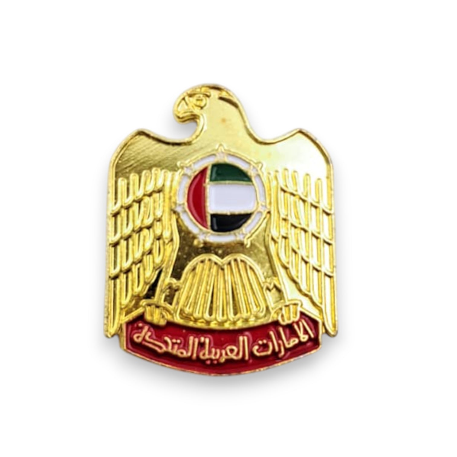 UAE Emblem Magnetic Badge – Golden Eagle Lapel Pin with Flag Center