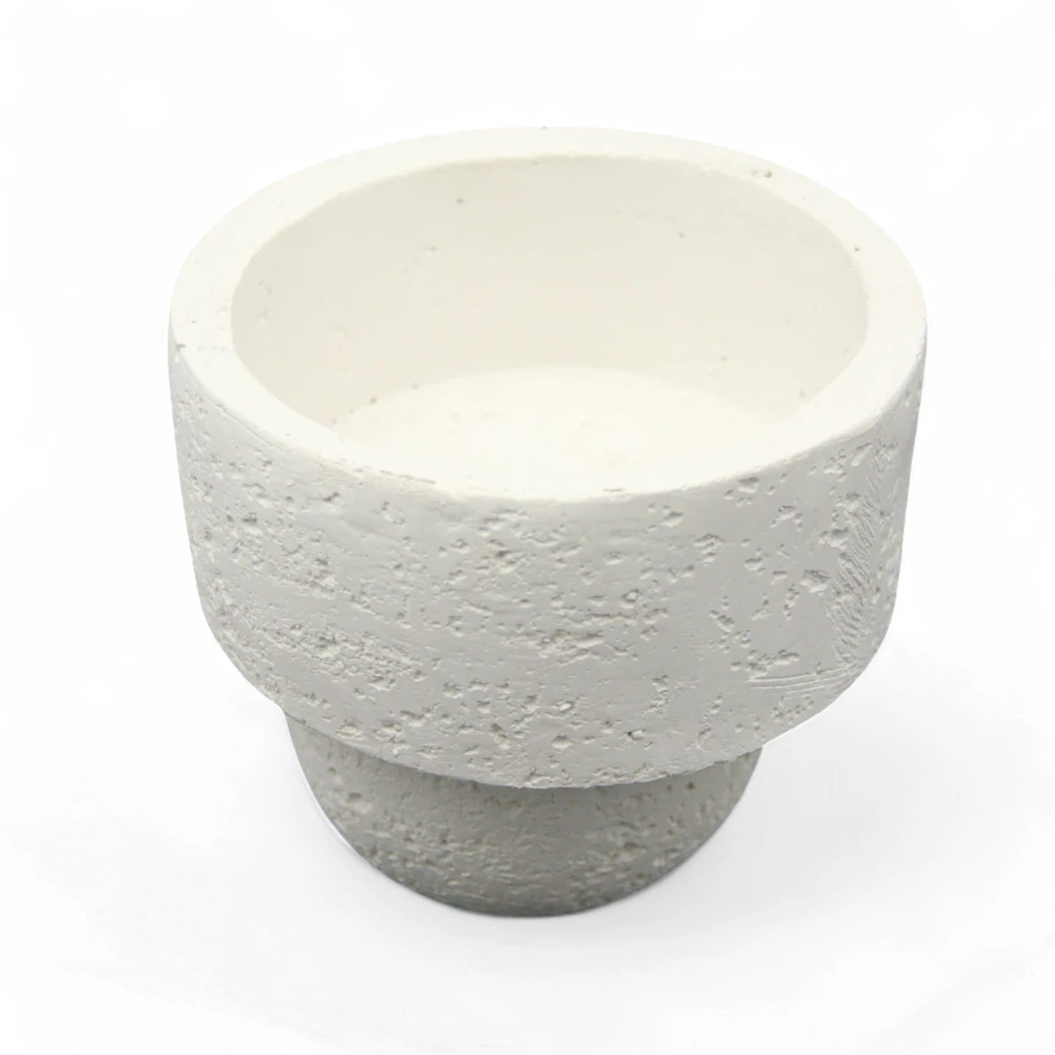 Damoo Modern Minimalist Textured Stone Pedestal Bowl – Handcrafted Whi